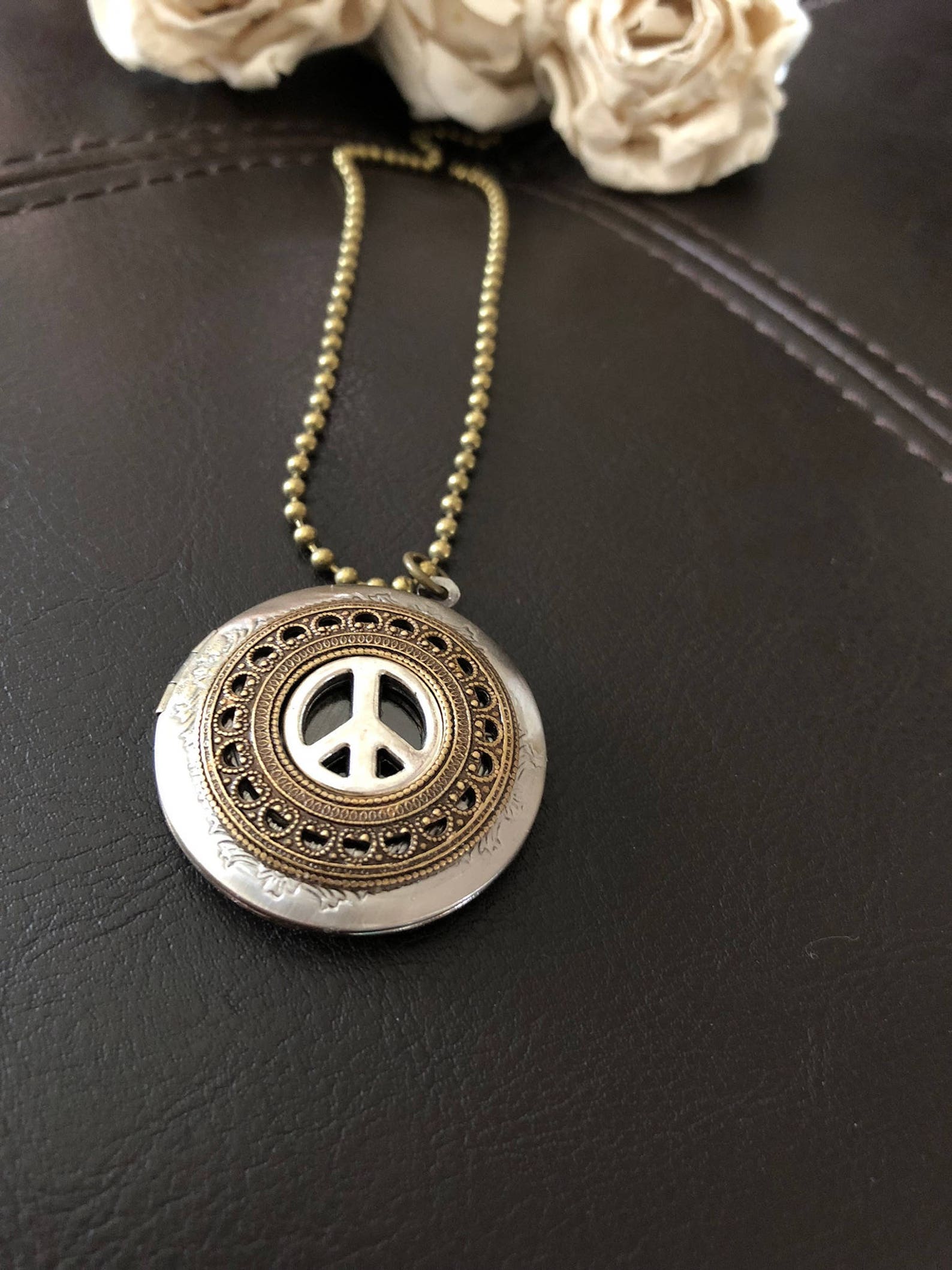 Peace Sign Locket Peace Sign Necklace Peace Sign Gift Peace | Etsy