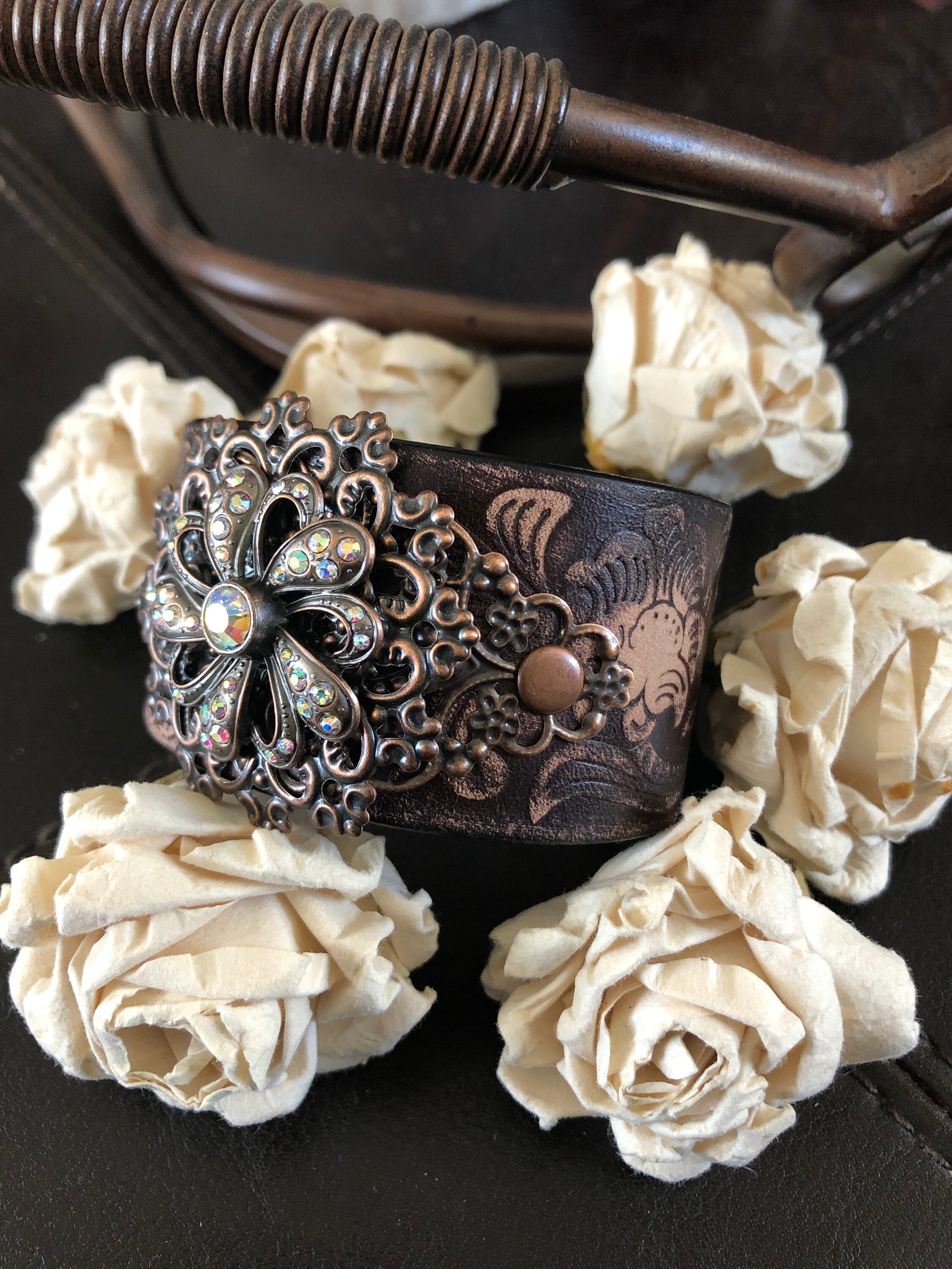 Leather cuff western cuff western jewelry leather bracelet | Etsy