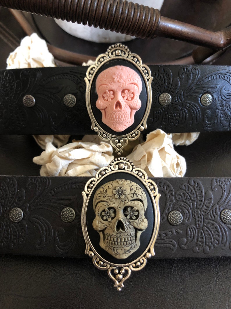 Sugar Skull Bracelet Leather Cuffskull Giftgothic | Etsy