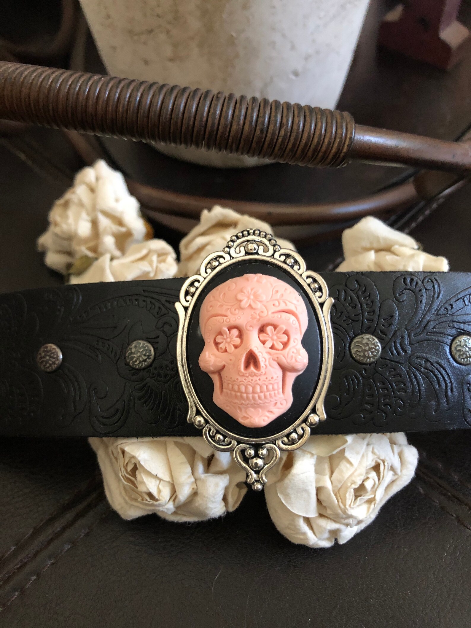 Sugar Skull Bracelet Leather Cuffskull Giftgothic | Etsy