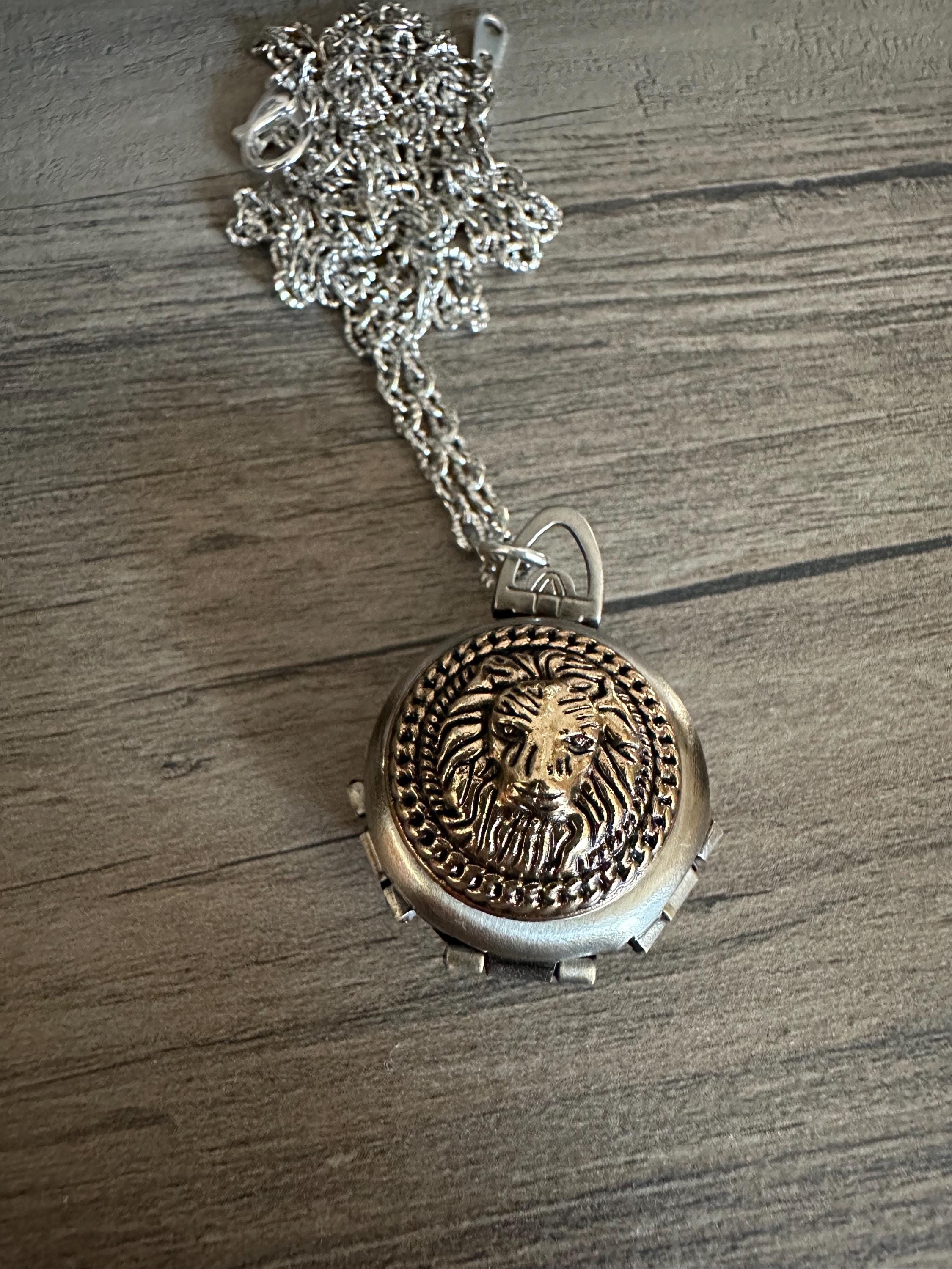 Antiqued Silver Lion Locket Necklace, Four Photo Family Keepsake - Etsy