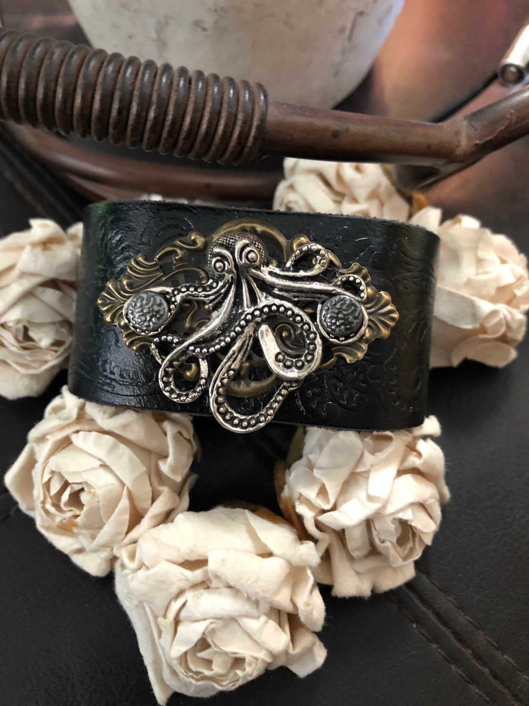 Octopus Leather Bracelet Cuff, Steampunk, the Kraken, Cthulhu, Octopus ...