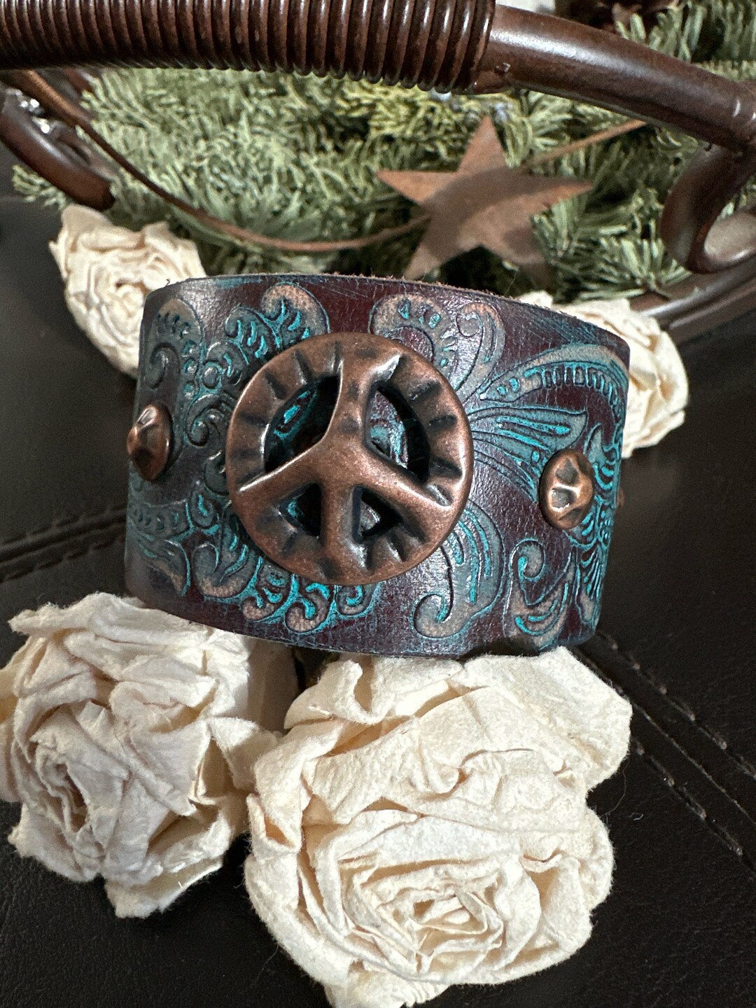 Peace Bracelet, Peace Sign Bracelet, Leather Cuff Bracelet, Peace Sign ...