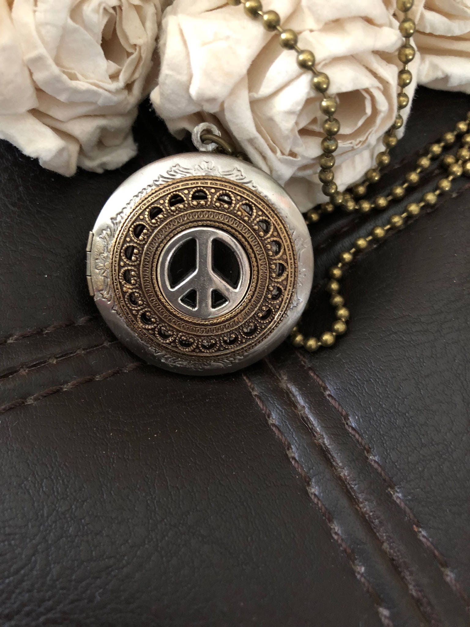 Peace Sign Locket Peace Sign Necklace Peace Sign Gift Peace | Etsy