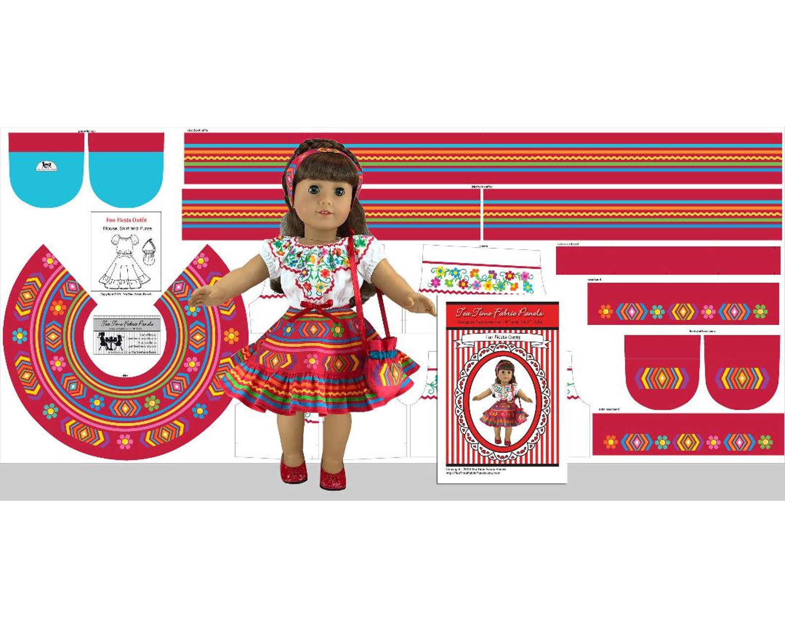 18 Inch "fiesta Fun!" Doll Clothes Kit to Sew! - Skirt+blouse+purse ...