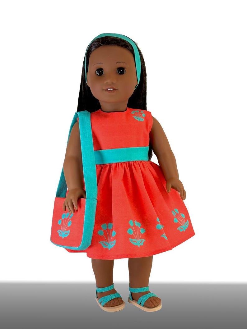 New 18 Inch "coral Tulip" Doll Clothes Kit to Sew - Dress+shoulder Bag ...