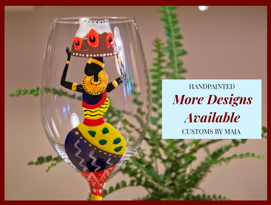 African Themed Wine Glass, Lady Glass, Colourful Glass, Wedding Gift ...