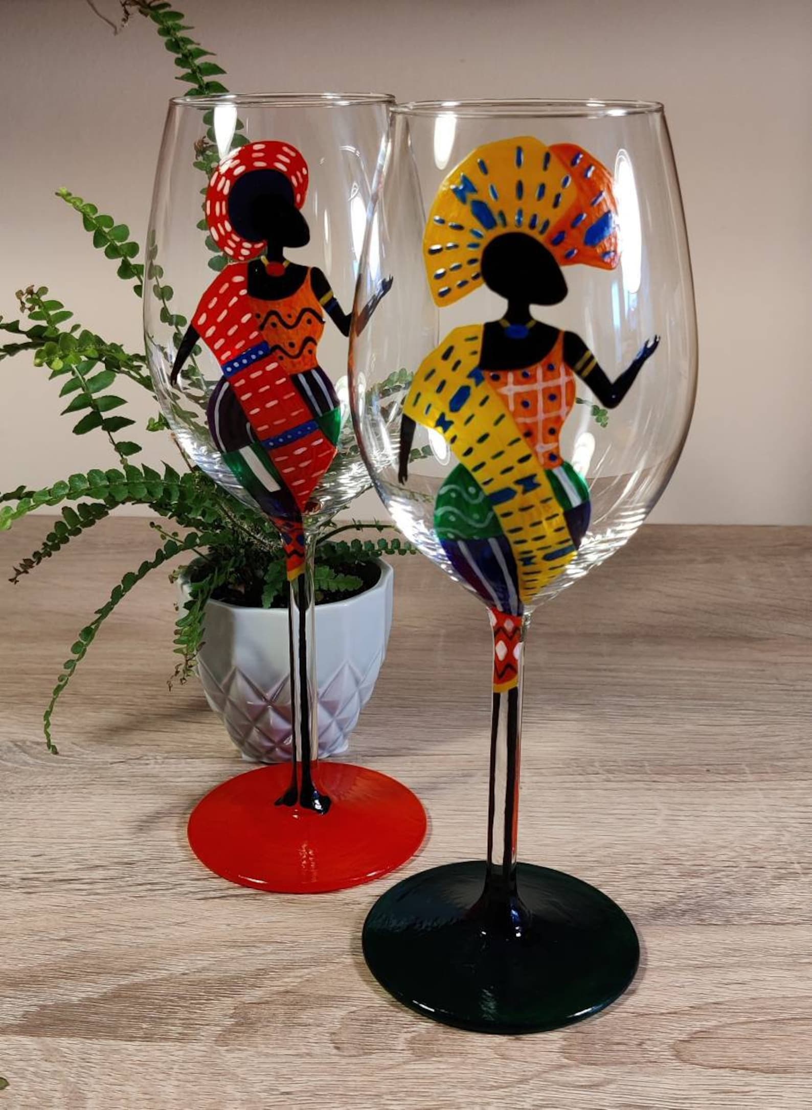 African Themed Wine Glass Lady Glass Colourful Glass | Etsy UK