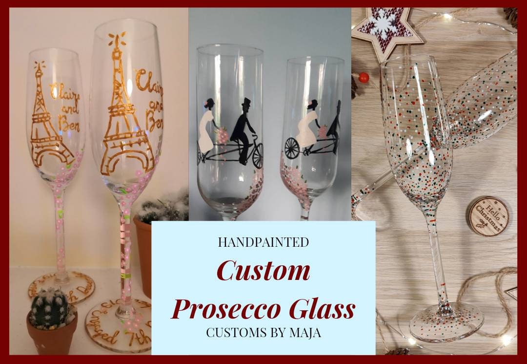 Custom Prosecco Glass, Hand Painted Champagne Flute, Anniversary Gift ...