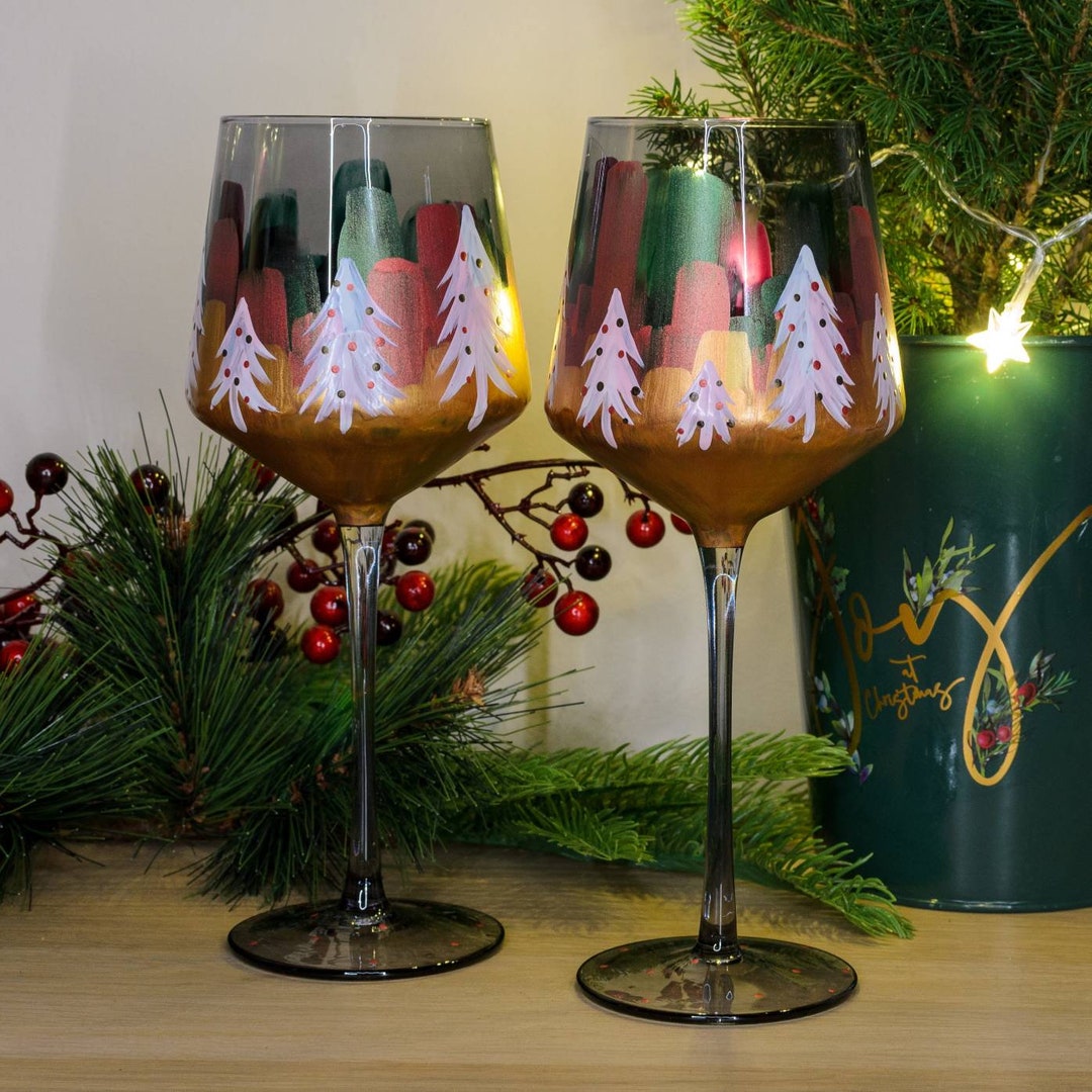 Christmas Tree Wine Glasses, Set of 2 Wine Glasses, Christmas Gift Set ...