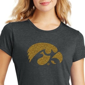 Iowa Hawkeyes Womens Shirt | GOLD GLITTER Tigerhawk | Womens Iowa ...