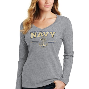 Womens Navy Tshirt | Anchor Logo | Navy Midshipmen Womens Long Sleeve V ...