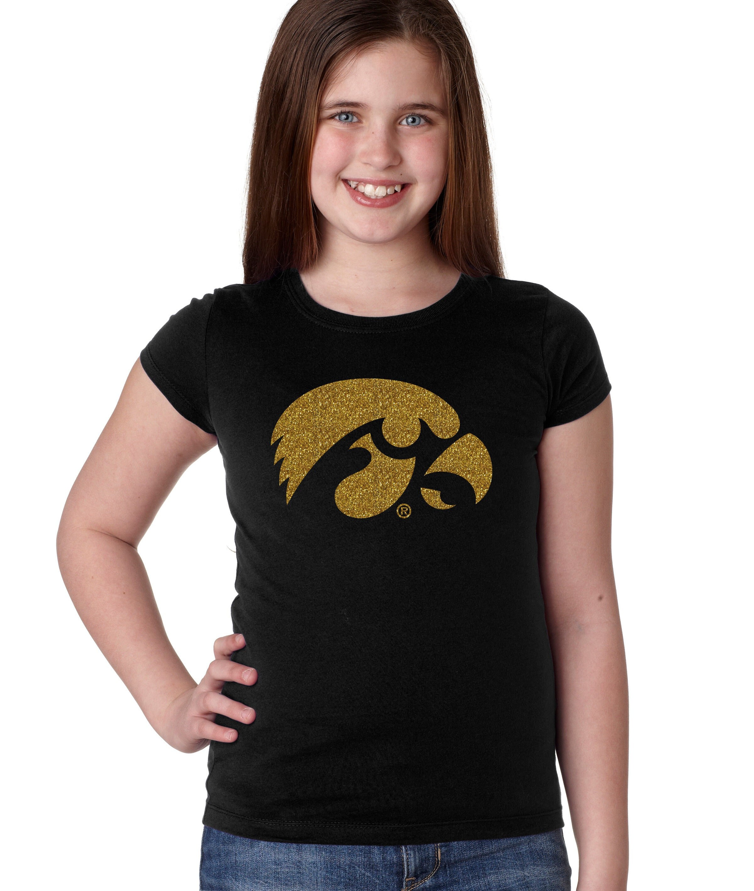 Iowa Hawkeyes Girls T-shirt | Glitter Gold Tigerhawk | Youth Size Iowa ...