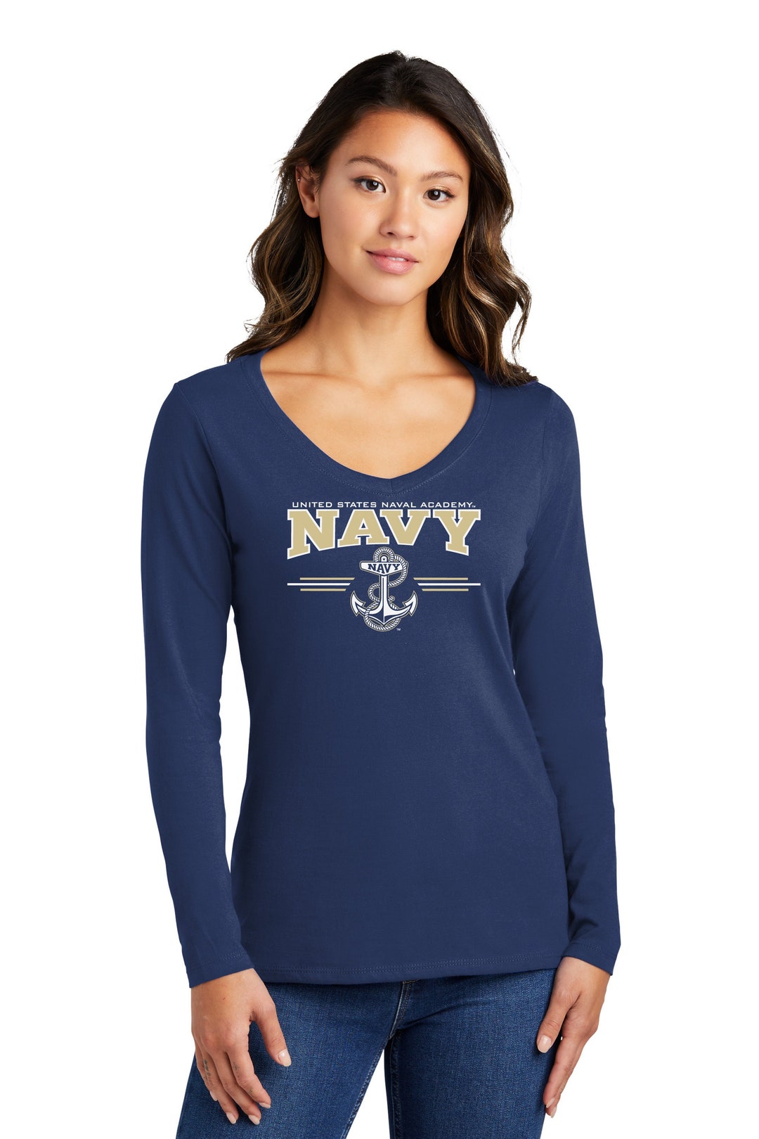 Womens Navy Tshirt | Anchor Logo | Navy Midshipmen Womens Long Sleeve V ...