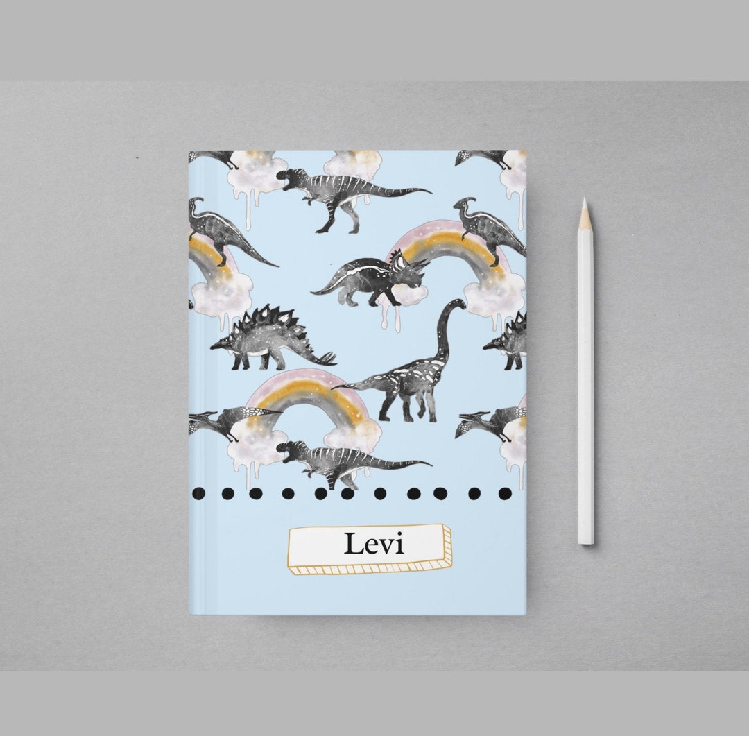 Dinosaur and Rainbow Personalized Journal, Custom Notebook, Ruled Line ...