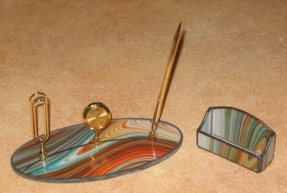 Stained Glass Desk Set and Business Card Holder PDF - Etsy