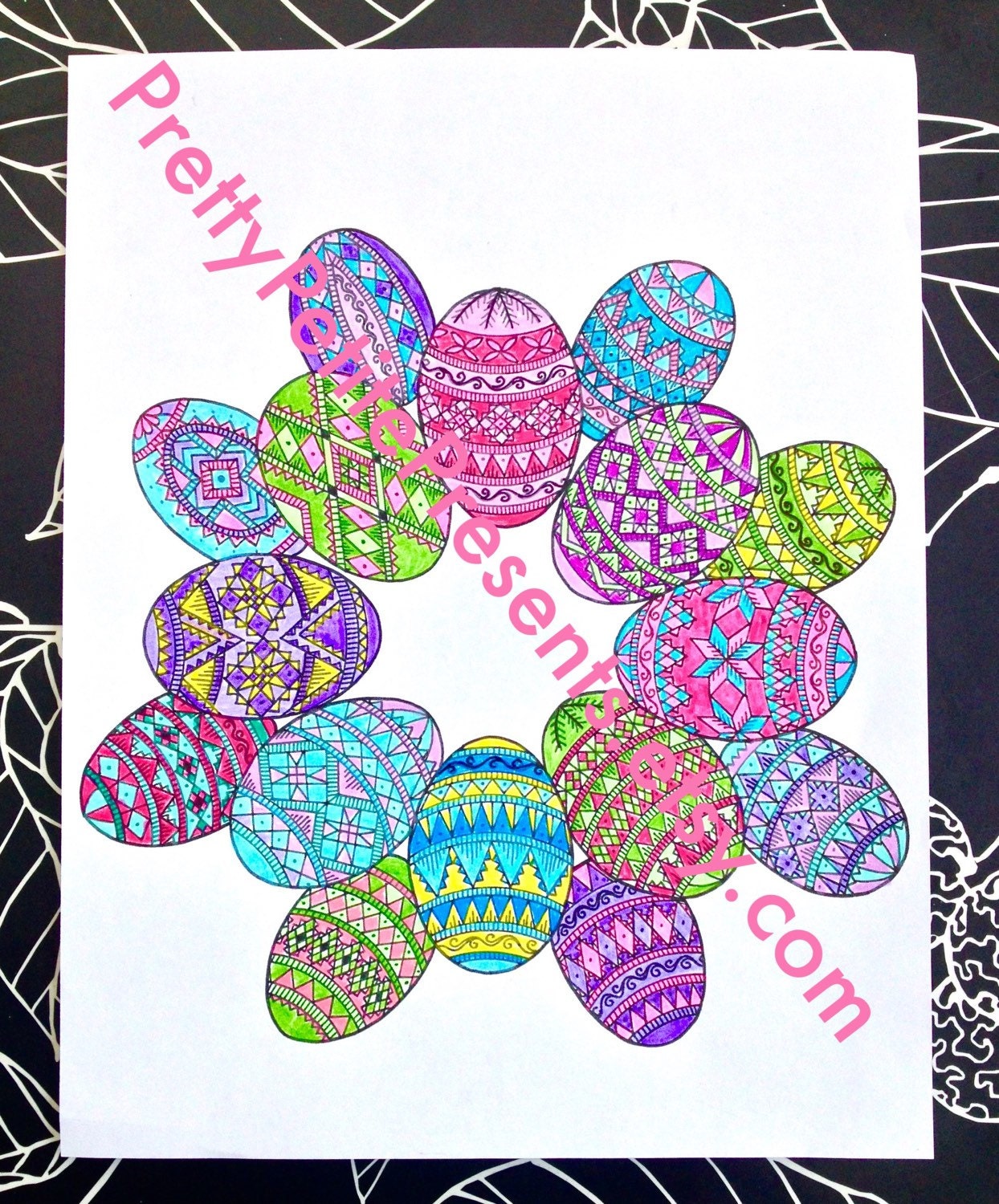Easter Egg Wreath Intricate Coloring Page DIY Instant Pdf - Etsy