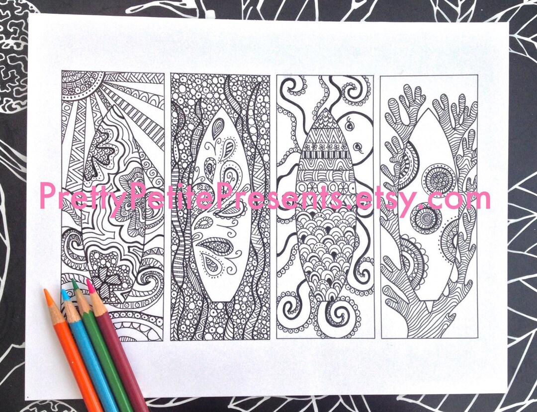 Surfboard Doodle Bookmarks Coloring Page DIY Instant Pdf - Etsy