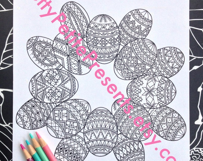 Easter Egg Wreath Intricate Coloring Page DIY Instant Pdf Digital ...