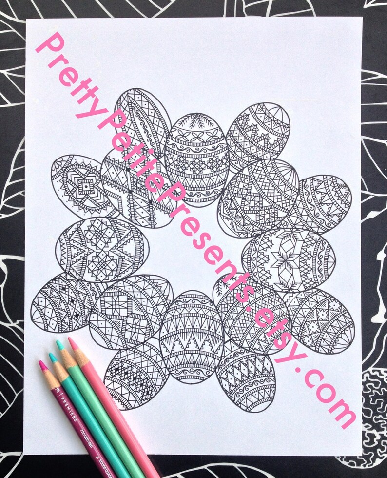 Easter Egg Wreath Intricate Coloring Page DIY Instant Pdf - Etsy