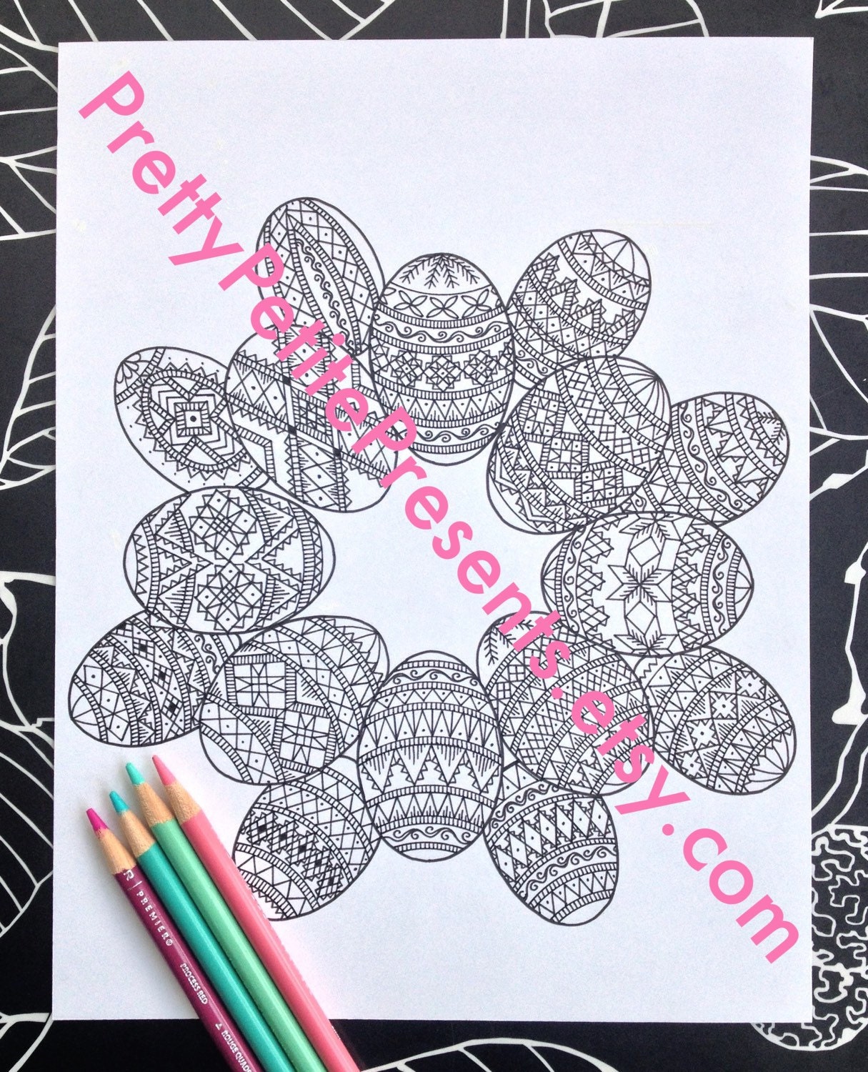 Easter Egg Wreath Intricate Coloring Page DIY Instant Pdf - Etsy