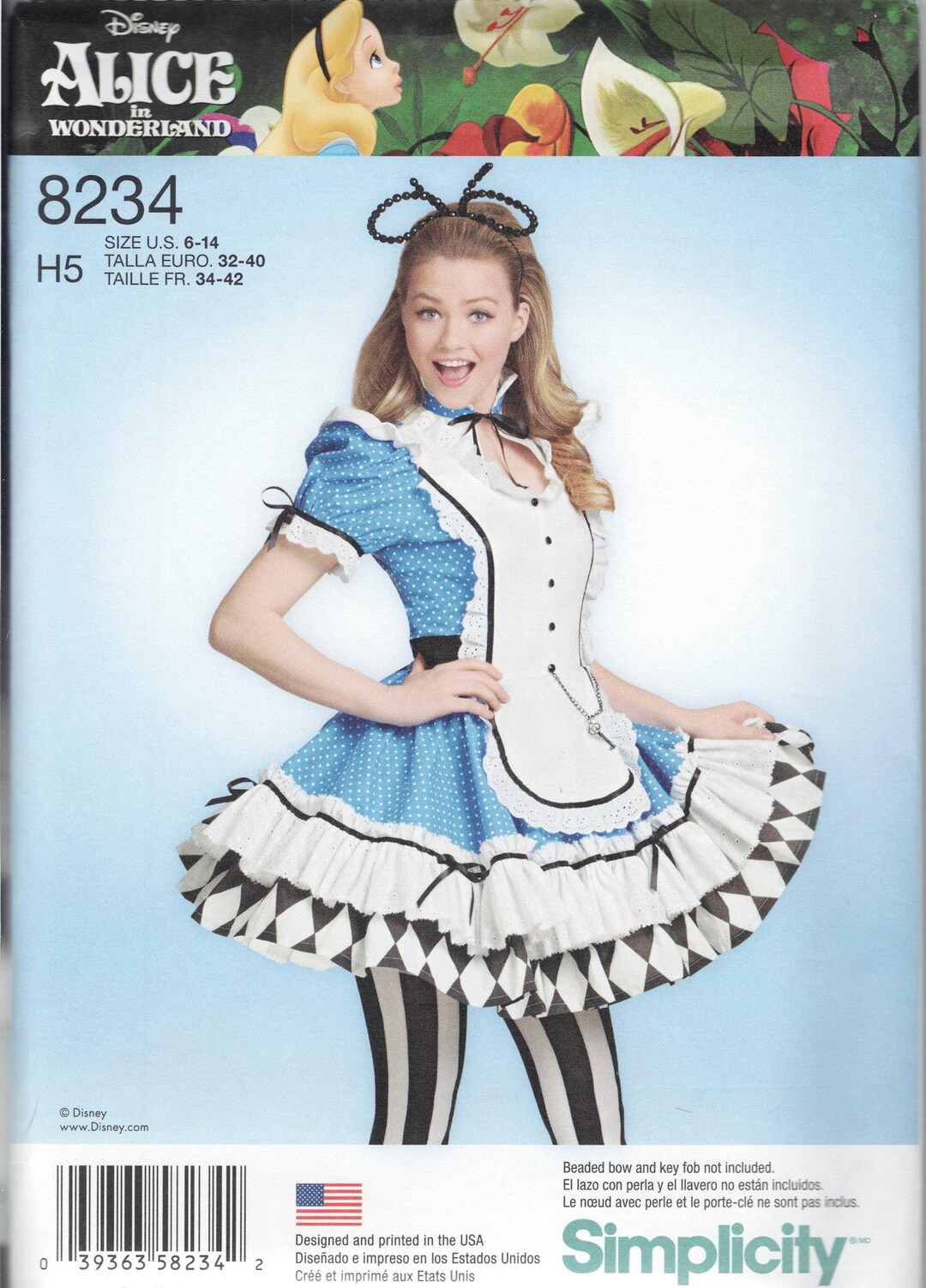 Simplicity Uncut Disney ALICE in WONDERLAND Misses Sewing Dress Pattern ...