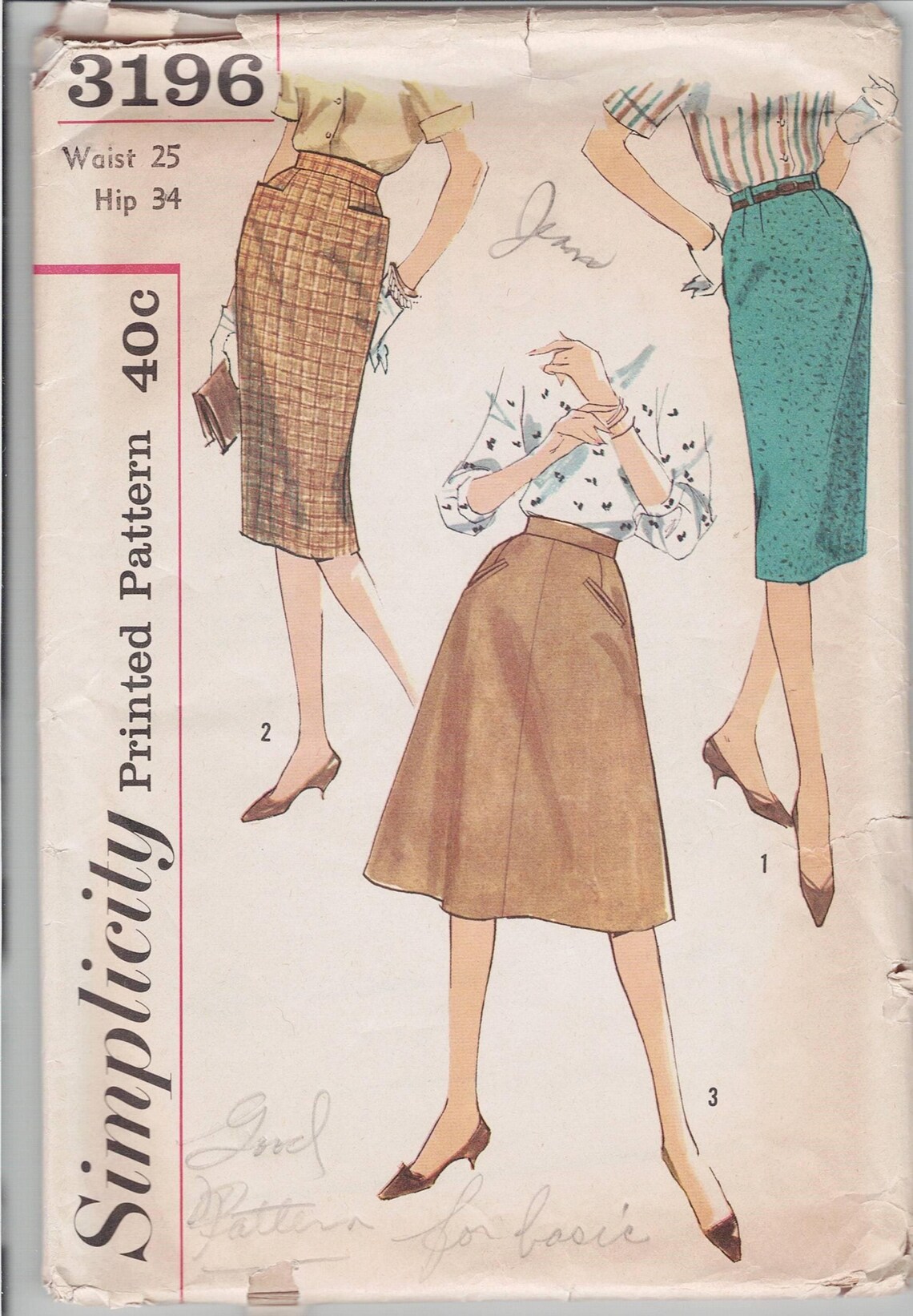 1960s Misses' Skirt Simplicity Printed UNCUT Sewing Pattern 3196, Waist ...