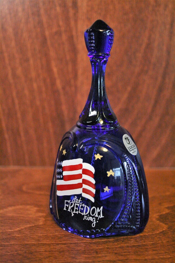 Fenton Artist Signed Hand Painted LET FREEDOM RING Cobalt Blue | Etsy