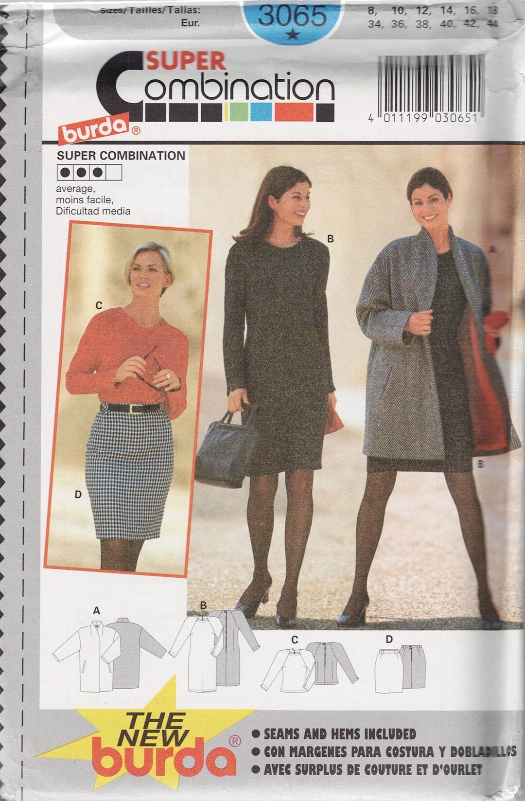 Vintage Burda Super Combination Misses Shirt Skirt Dress Coat Uncut ...