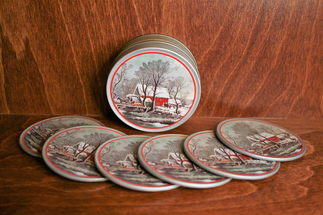 New Design Inc. Tin of Coasters - Set of Six (6) Country Christmas ...