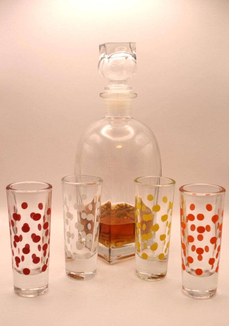 Vintage Polka Dot Shot Glass Set of Four (4) - FUN BARWARE in EXCELLENT ...