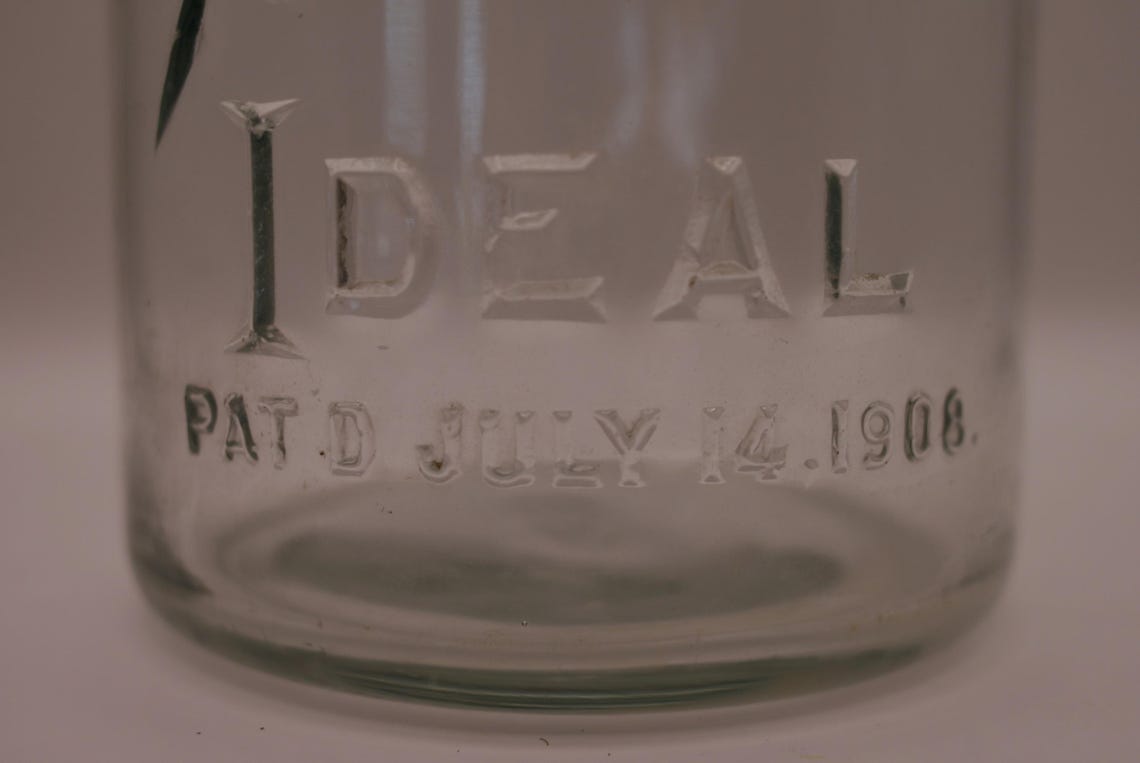 Antique Glass Quart Ball Ideal Mason Jar Pat July 14, 1908 With Lid in ...