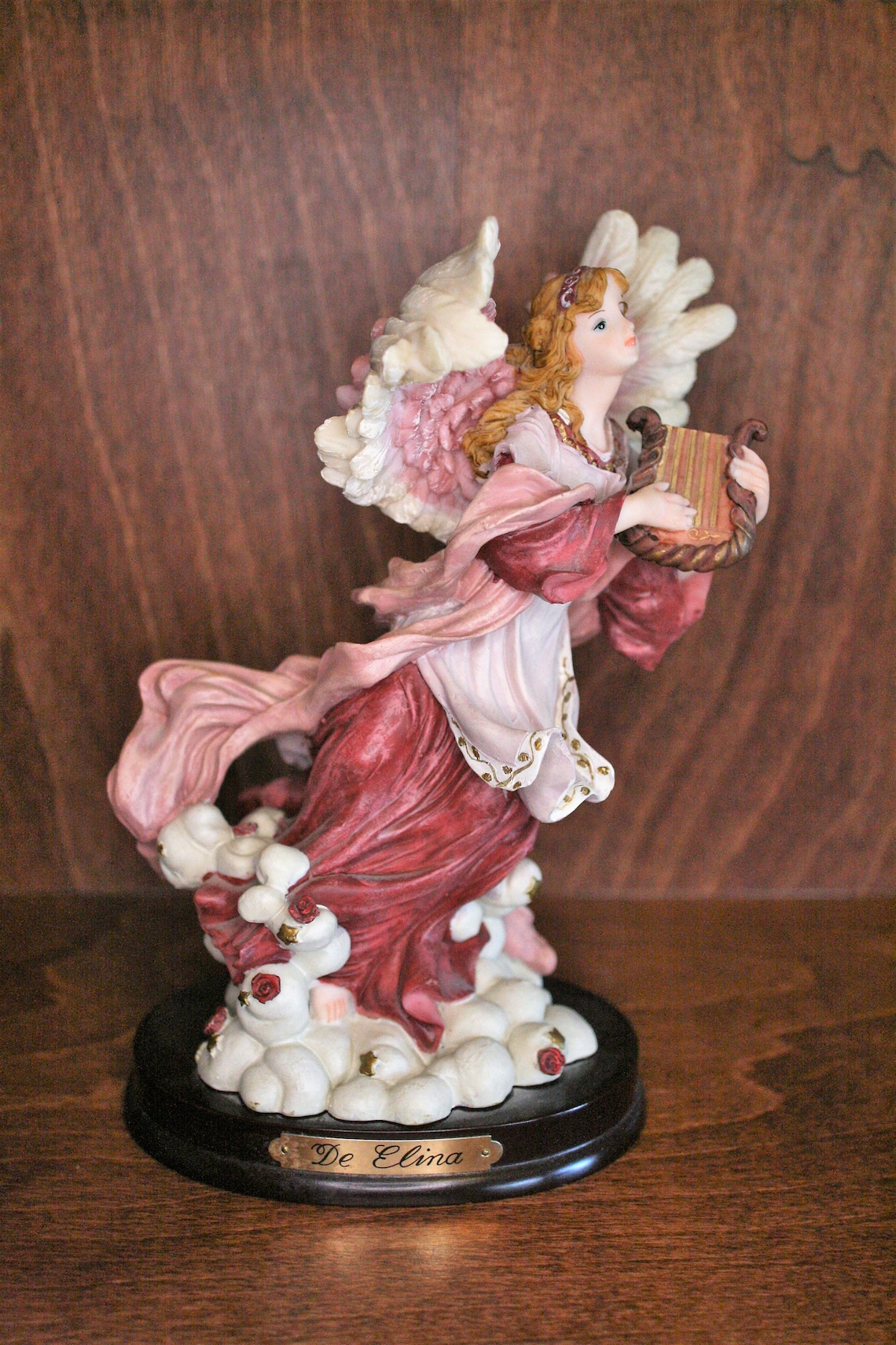 De Elina Angel With Harp on Wood Base She's STUNNING and - Etsy
