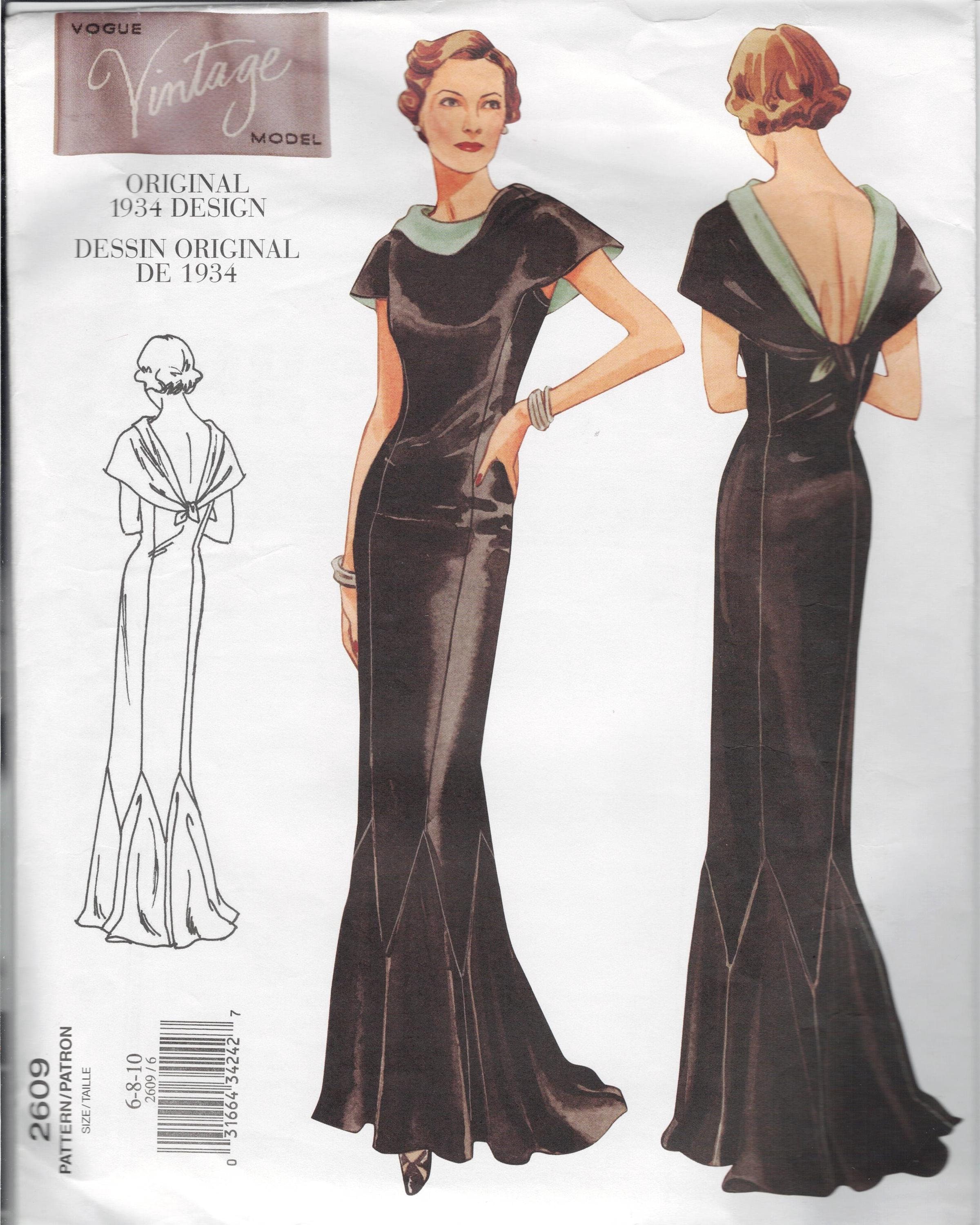 VOGUE Vintage Model Original 1934 Design UNCUT Misses' Gown/dress ...