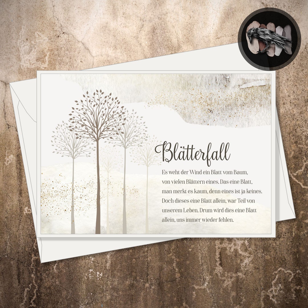 Sympathy Card LEAVES FALL Condolence Card / Folding or Postcard ...