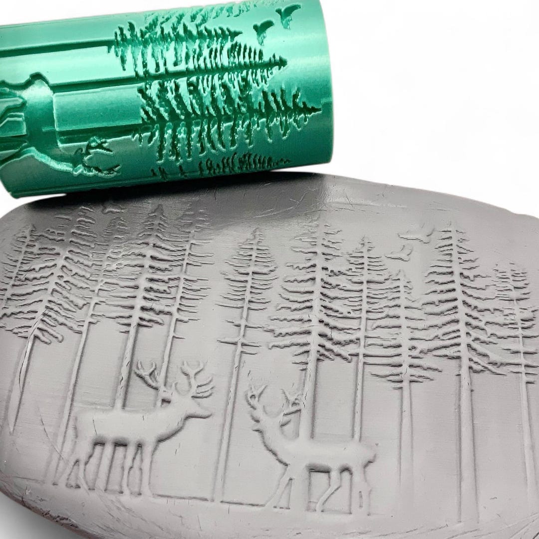 DEER IN FOREST | Clay Texture Roller | Polymer Clay Texture | Embossing ...