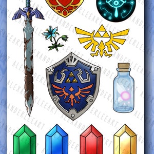 Legend of Zelda Sticker Sheet - One Sheet, Hand Drawn - Etsy