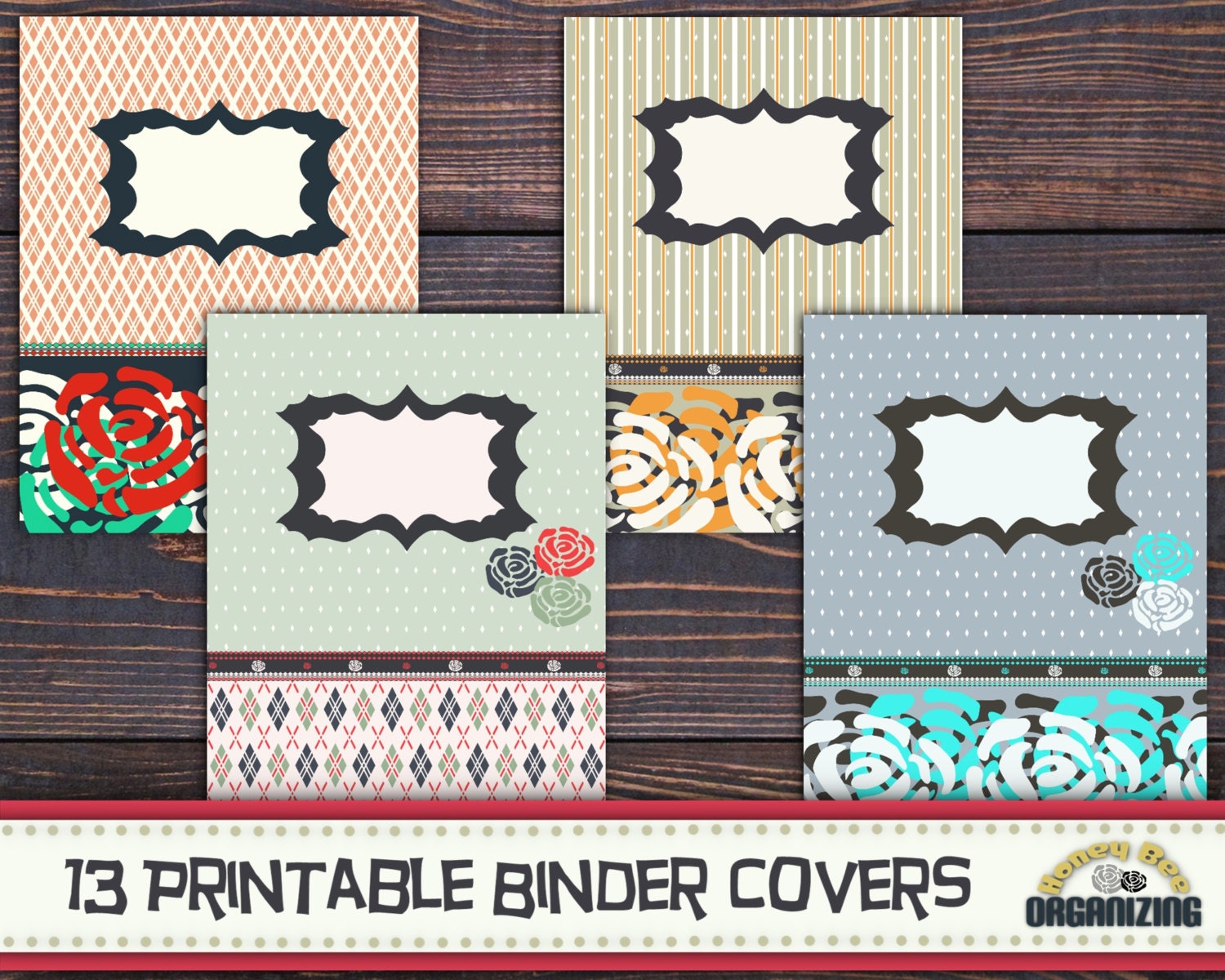 13 Printable Binder Covers Roses and Rombs Design PDF - Etsy