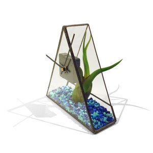 Stained Glass Terrarium Clock - 20cm X 20cm X 7cm - Blue/green Gravel ...