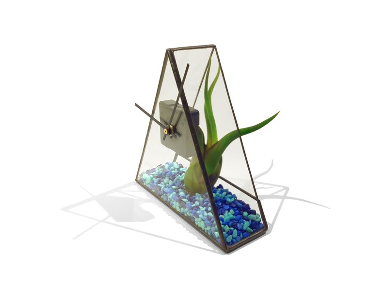 Stained Glass Terrarium Clock 20cm x 20cm x 7cm Blue/Green | Etsy