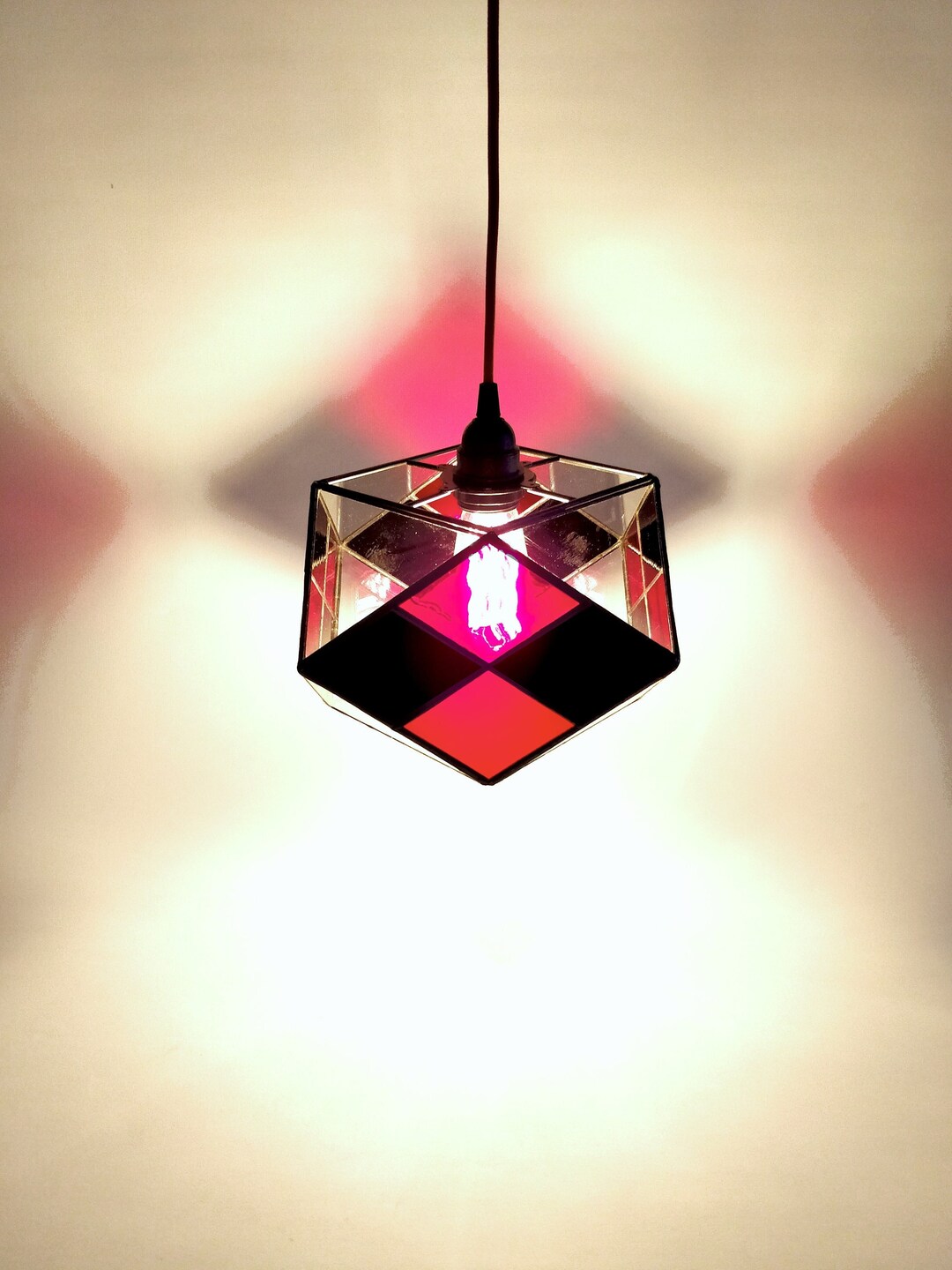 Glass Light Shade - Square Diamond - Red and Black - Stained Glass Lamp ...