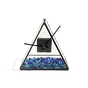 Stained Glass Terrarium Clock - 20cm X 20cm X 7cm - Blue/green Gravel ...