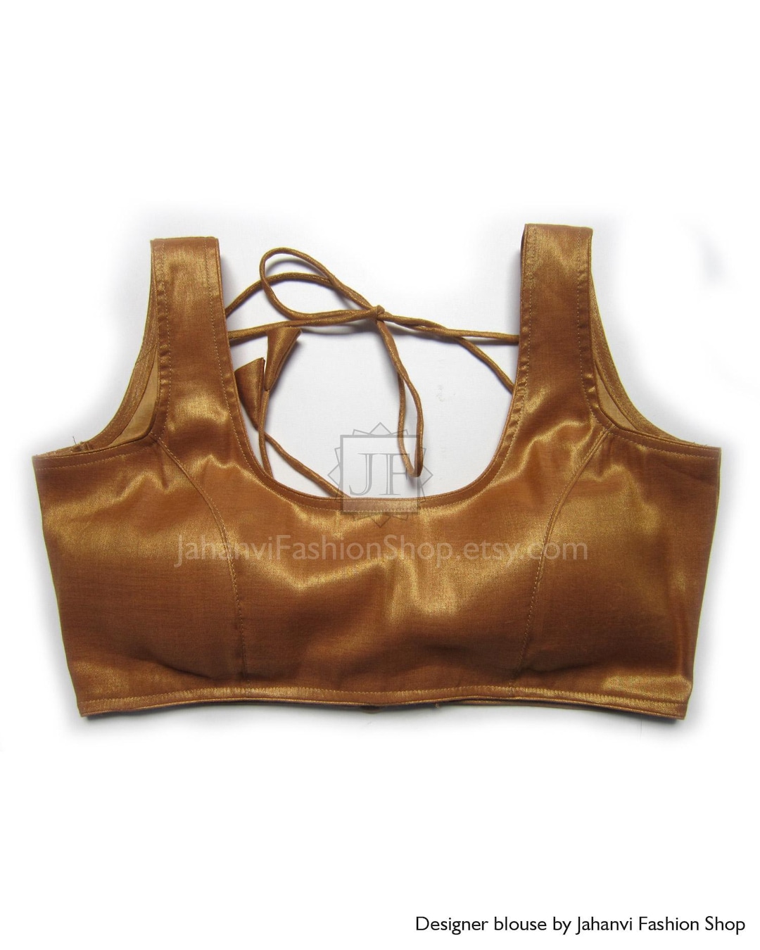 Backless Golden Saree Blouse: Scoop Neck Designer Party Wear Choli for ...