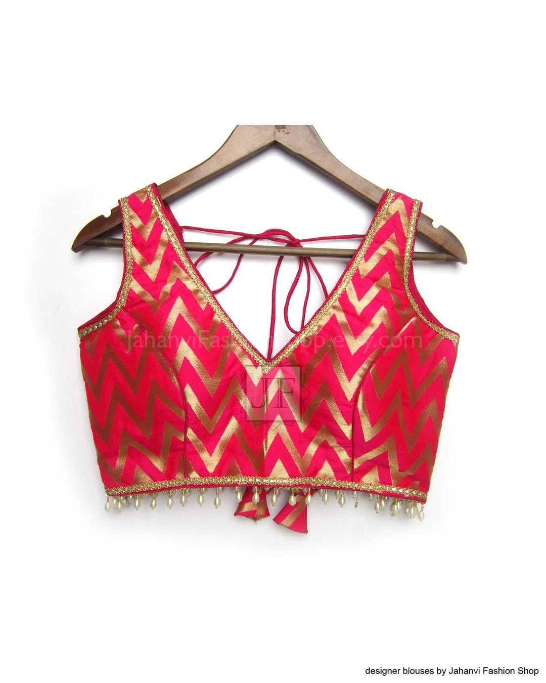 Indian Brocade Saree Blouse: Deep V-neck Crop Top Design - Etsy