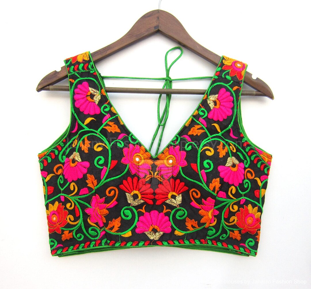 Embroidered Saree Blouse: Traditional Kutchi Design (v-neck, Stitched ...