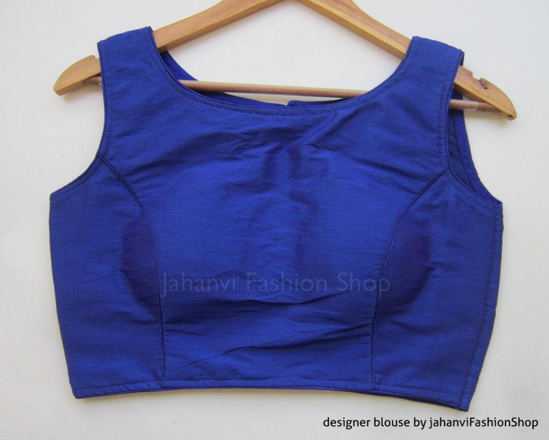 Saree Blouse Royal Blue Boat Neck Readymade Saree Blouse Designer ...
