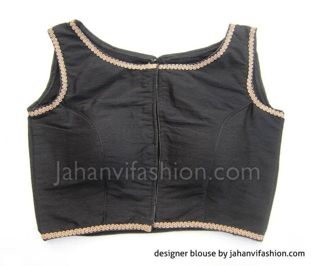 34" Bust Black Boat Neck Blouse With Designer Lace Overall - Sleeveless ...