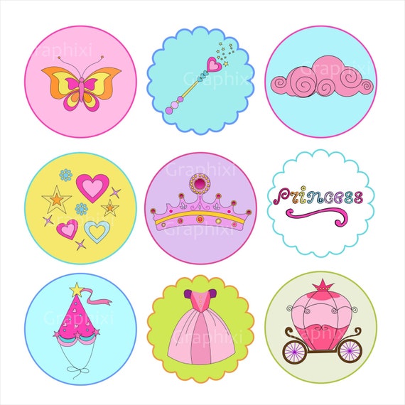 Clipart Princess Tag, Clipart princess Sticker, Party printable ...