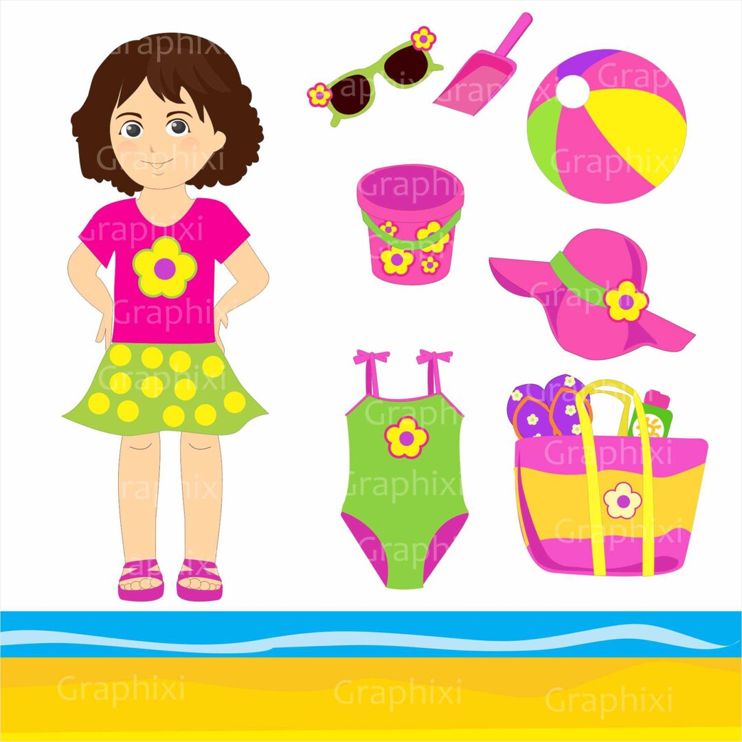 Girly Summer Clipart, Clipart Commercial Use, Kids Vector Graphics ...