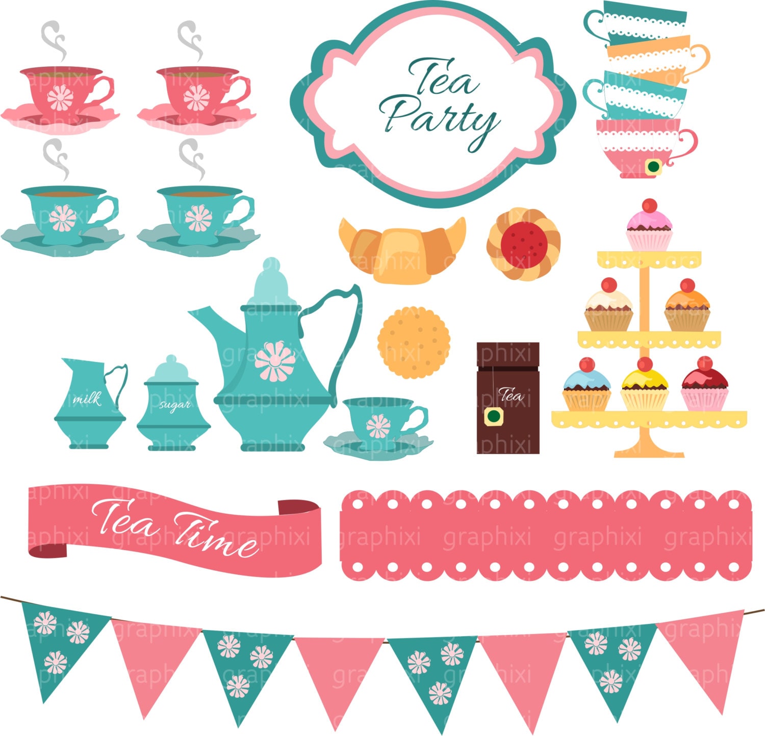 Tea Party Clipart, Tea Party, Tea Party Commercial Use, Party Clipart ...